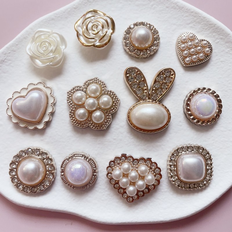 10 ชิ้น Retro Pearl Series อุปกรณ์เรซินเรขาคณิตหัวใจรอบ Camellia Patch ...