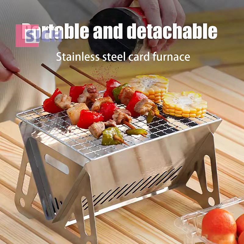 [Sich] แบบพกพาพับย่างบาร์บีคิว Heag เตา Camping BBQ Grill Rack Net Fire ...