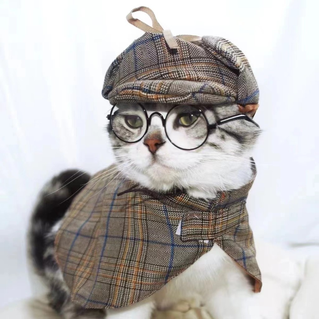 Pet Adventure Sherlock Holmes Cloak Detective Hat Cloak Set Pet Cat Dog ...