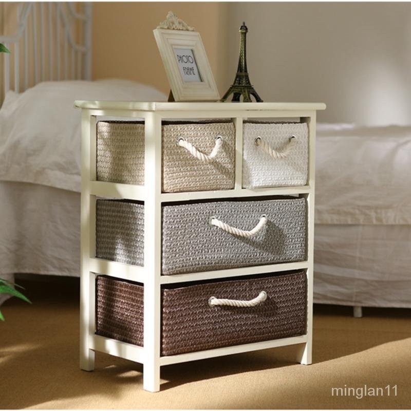 Korean-Style Solid Wood Garden Rattan Storage Cabinet Drawer Chest of ...