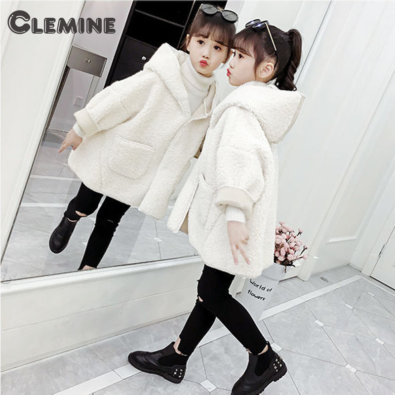 Clemine เสื้อโค้ทเด็กผู้หญิงขนสัตว์ขนแกะแบบบูรณาการสไตล์ต่างประเทศหลวม ...