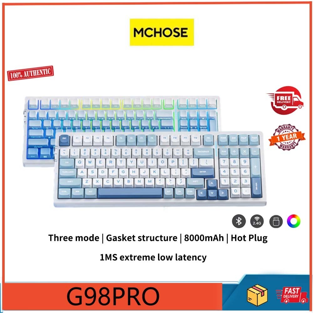 Mchose G98Pro คีย์บอร์ดเชิงกลแบบกําหนดเองสามโหมด, โครงสร้างเกตเวย์แบบเต็มคีย์แบบถอดเปลี่ยนได้ ...