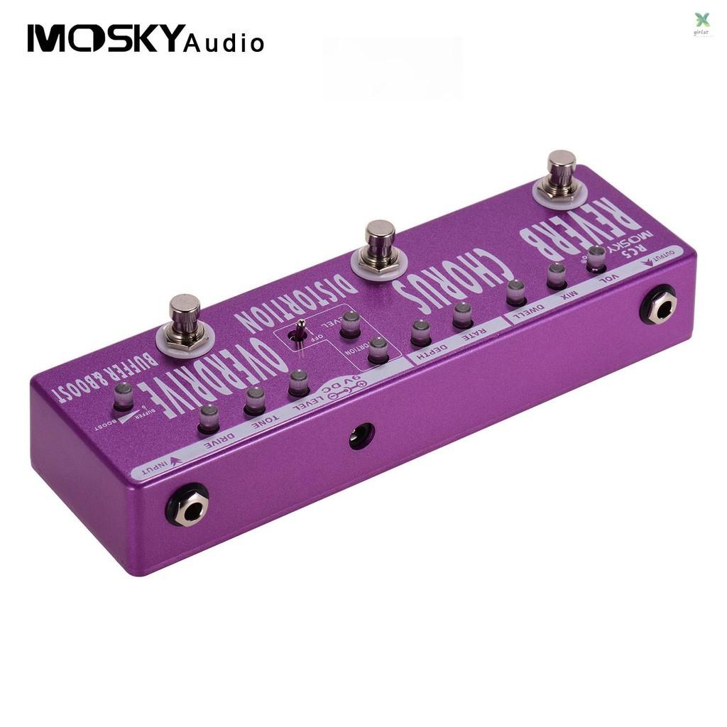 Moskyaudio RC5 6-in-1 Guitar Multi-Effects Pedal Reverb + Chorus + Distortion + Overdrive ...