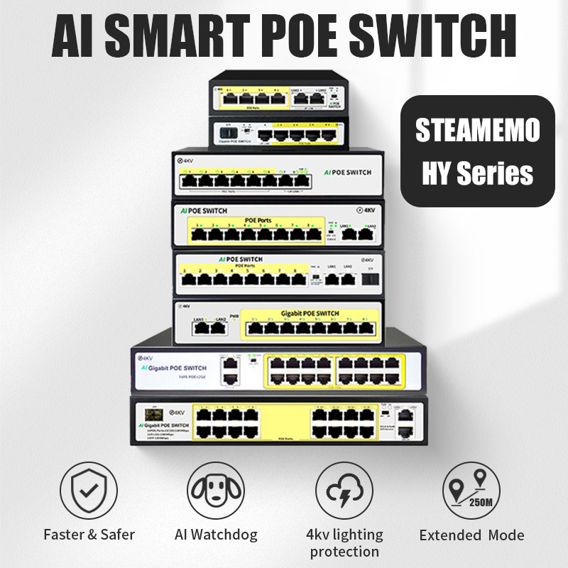 Steamemo HY Series 48V POE Switch สวิตช์เครือข่าย GIgabit พร้อม SFP 10 ...