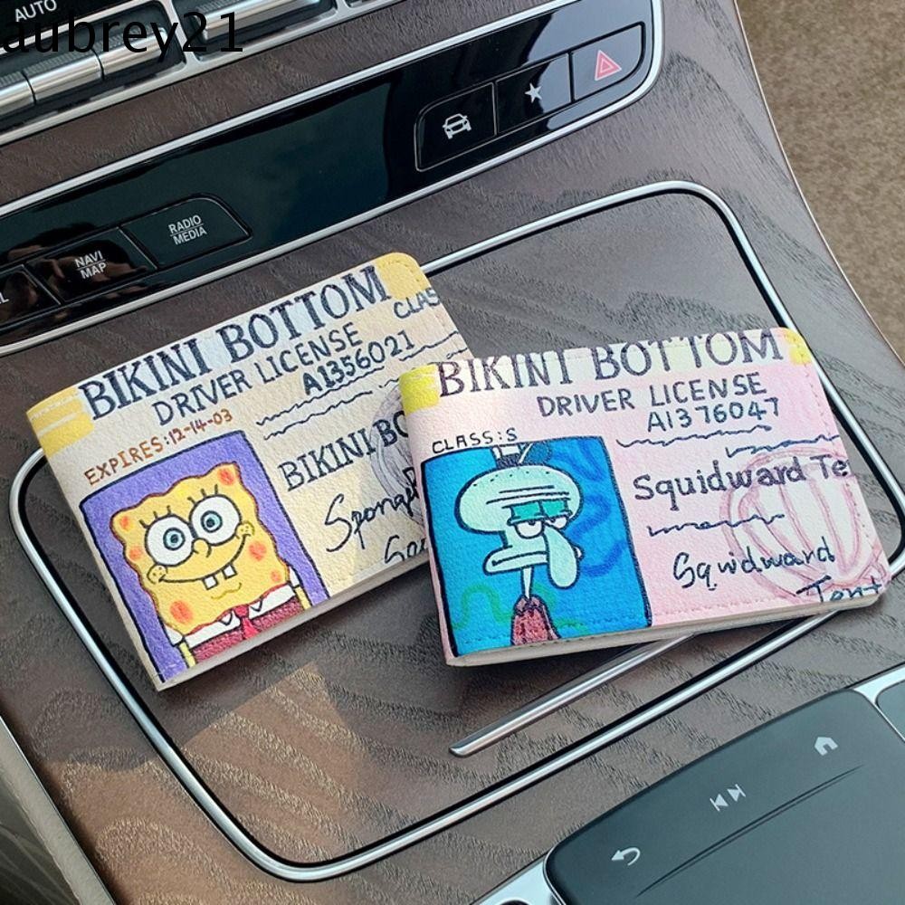 Aubrey1 กระเป๋าใบขับขี่ลายการ์ตูน หนัง PU Squidward Tentacles SpongeBob ...