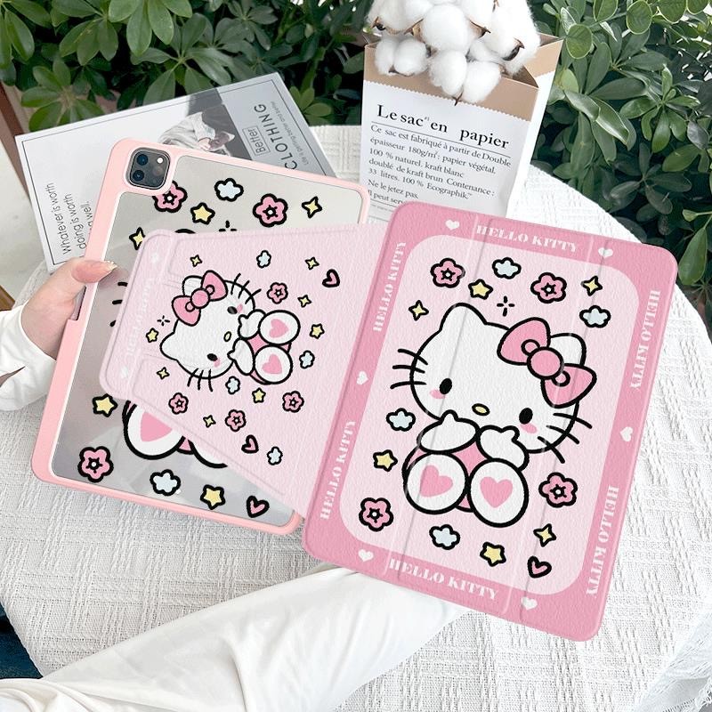 360 ° เคส iPad หมุนพร้อมช่องเสียบปากกาดอกไม้รัก Hello Kitty อะคริลิค ...