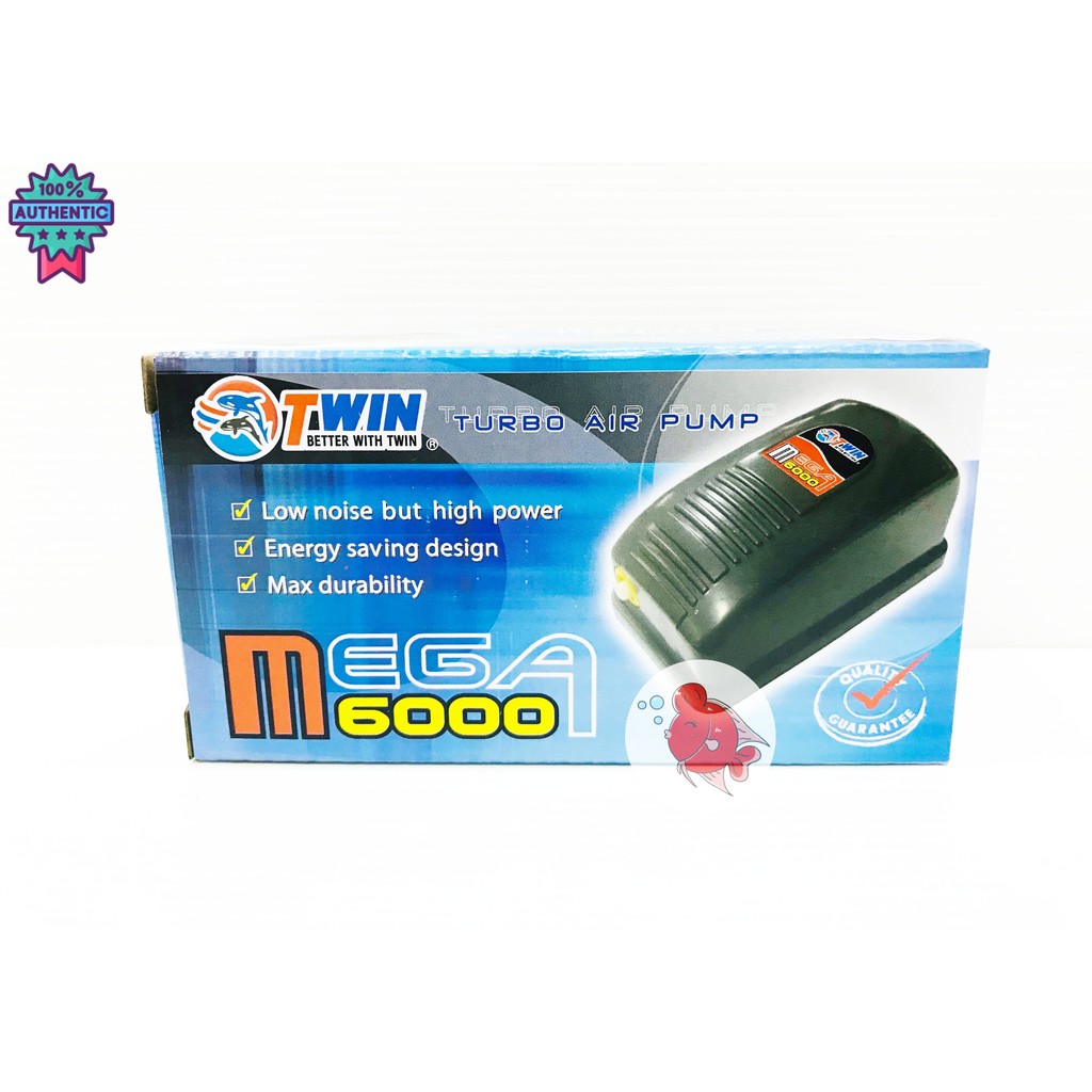 ปั๊มลม ปั๊มออกซิเจน ทวิน เมก้า Twin Mega 6000 ปั๊มลมท่อเดียว สามารถปรัแรงเาได้ กำลังไฟ 3วัตต์ ...