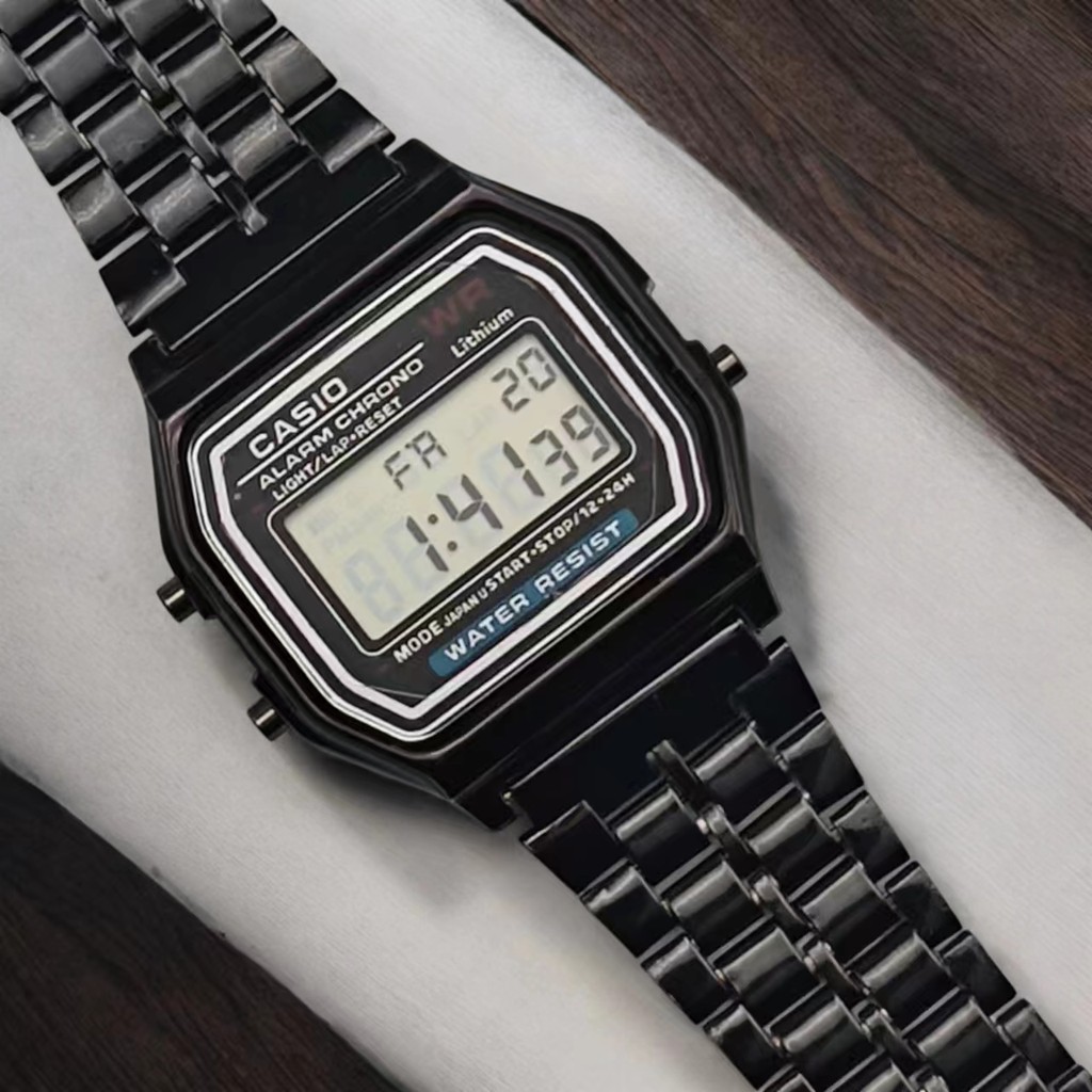 Casio Men Vintage Stainsteel นาฬิกาดิจิตอลพร้อมนาฬิกาปลุกส่องสว่าง A159 ...