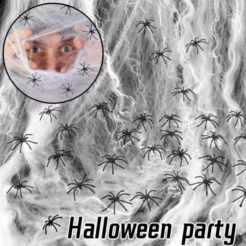 ฮาโลวีนประดิษฐ์ Spider Web ยืด Cobweb ตกแต่งปาร์ตี้น่ากลัวสําหรับบาร์ ...