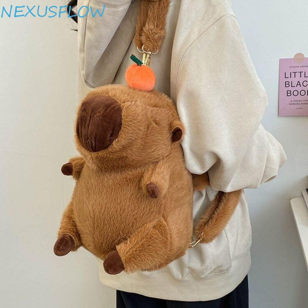 Nexusflow Capybara กระเป๋าสะพายตุ๊กตา,การ์ตูนสัตว์ Fluffy Capybara กระเป๋าเป้สะพายหลังตุ๊กตา ...