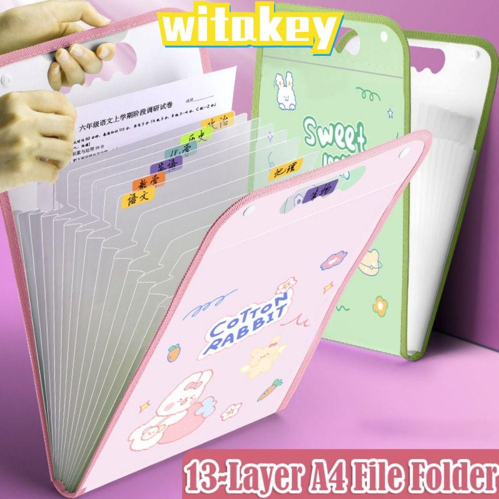 WITAKEY แฟ้ม A4, กันน้ําความจุขนาดใหญ่แนวตั้งมือถือกระเป๋า, น่ารักการ์ตูนสัตว์ 13 ชั้นขยาย ...