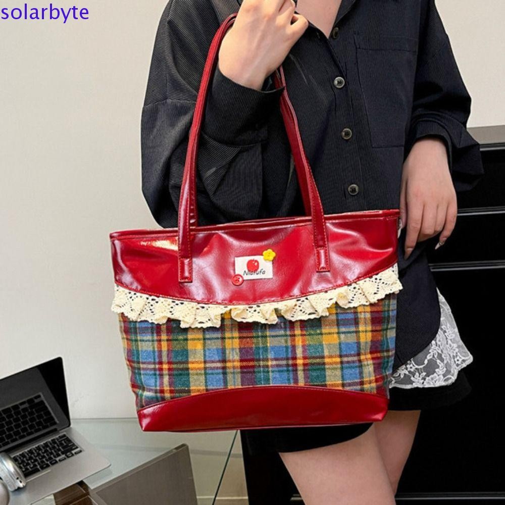 SOLARBYTE กระเป๋าสะพายลูกไม้โบว์ สไตล์ชนบทน่ารัก ลายสก๊อตเดนิม เหมาะสำหรับการท่องเที่ยวและการใช้ ...