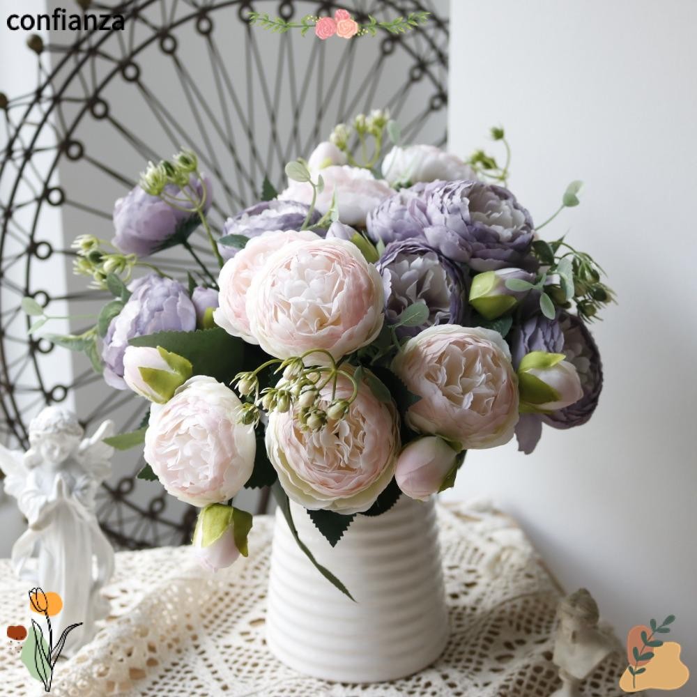 CONFIANZA ประดิษฐ์ Peony Flores ช่อดอกไม้, 5 หัว 30 ซม.ผ้าไหม Rose Peony ดอกไม้, สวย DIY ของขวัญ ...