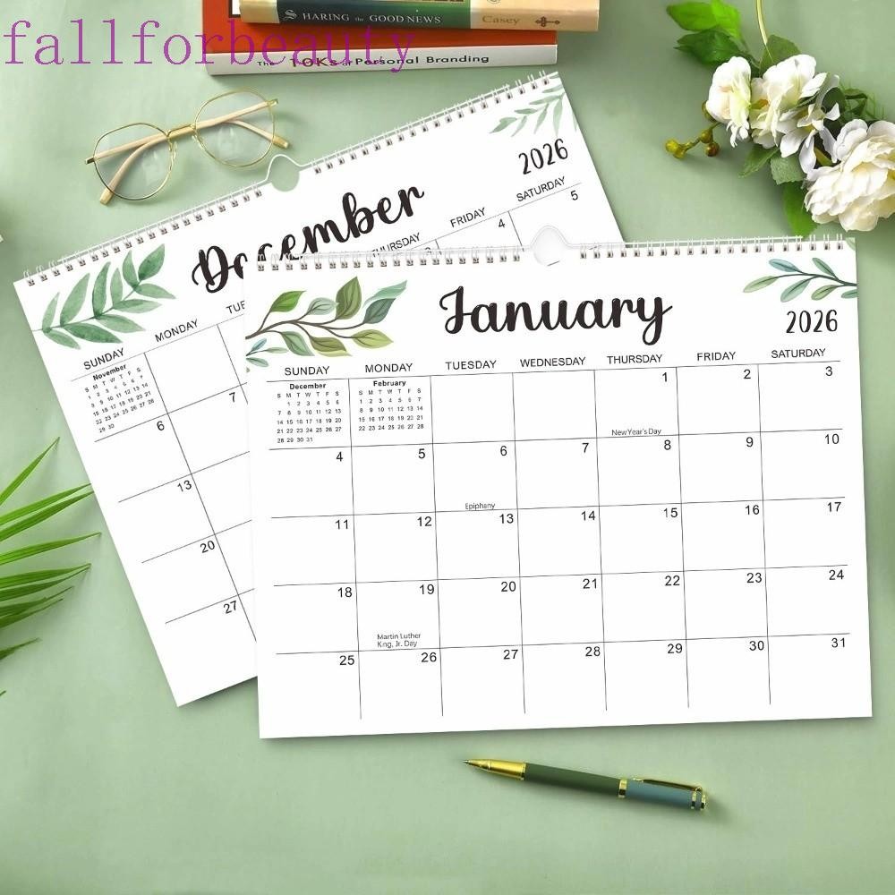 FALLFORBEAUTY INS Coil Calendar, Square 18 เดือน Leaf Pattern Calendar ...