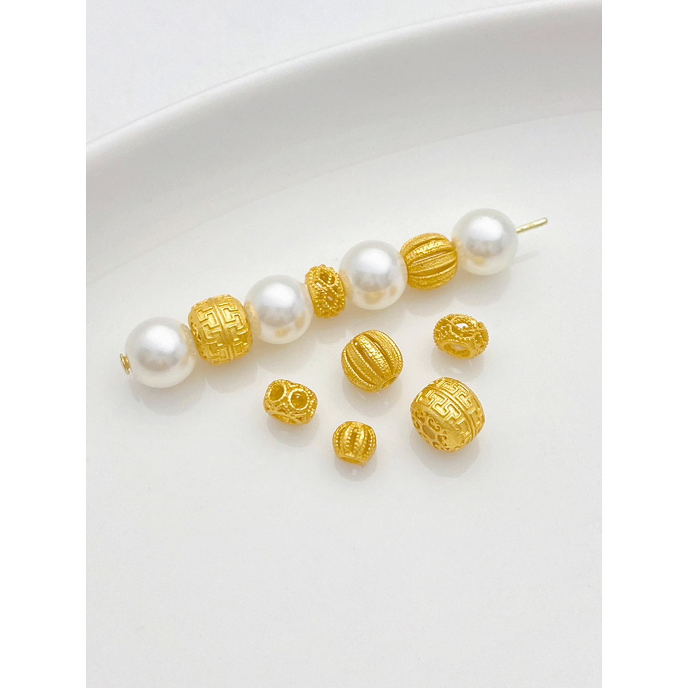 Spacer ลูกปัด Hollow ลูกปัด diy S925 วิธีโบราณ Silver Gold-Plated Pumpkin Paper Handmade ...