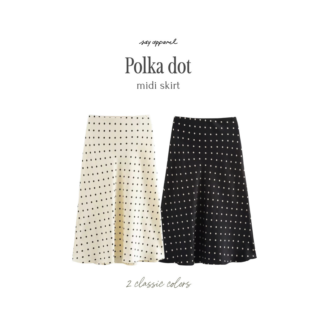 SAY APPAREL: รอพรี 7-10 วัน Polka dot midi skirt กระโปรงลายจุดทรงบาน ...