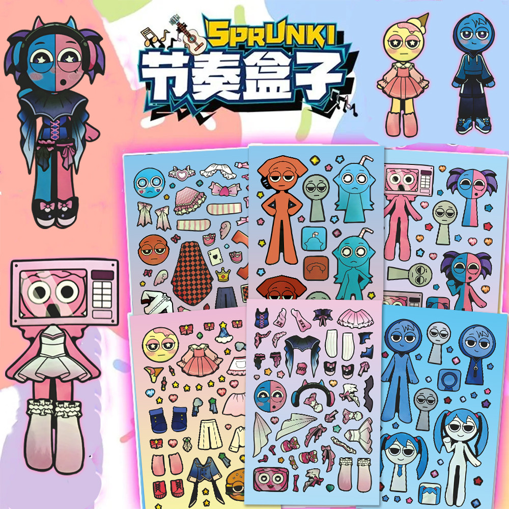 8pcs Party Sprunki Dress Up สติกเกอร์สนุกเด็กปริศนา Creative Handmade ...