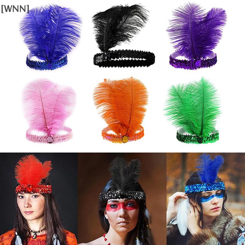 ที่คาดผมแบบขนนก Feather Headdress สำหรับงานปาร์ตี้ แฟชั่นเสริมผมสไตล์ ...