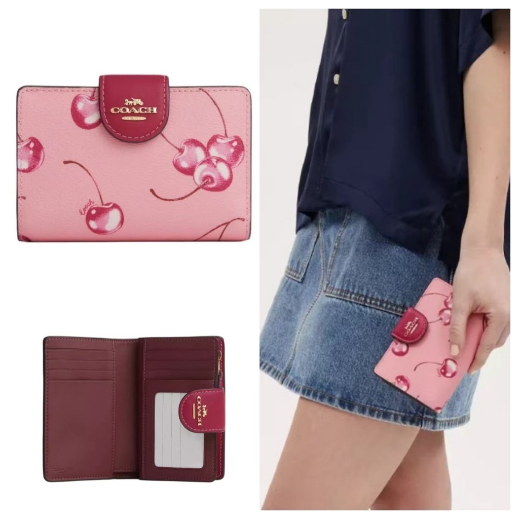 2024 New Bifold Leather Wallet Cherry Print Wallet Women Wallet CR938 ...