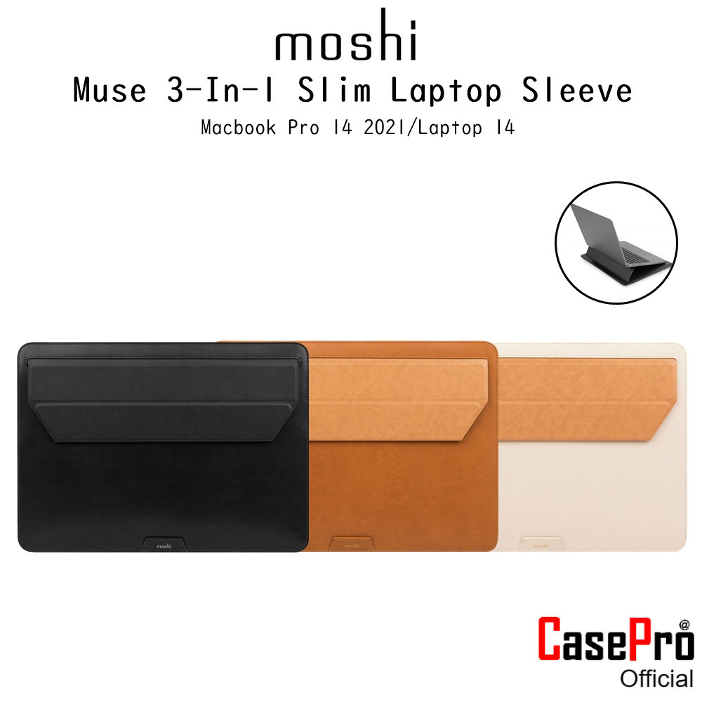 Moshi Muse 3-In-1 Slim Laptop Sleeve ซองหนังกันกระแทกเกรดพรีเมี่ยม ซองสำหรับ Macbook Pro 14 2021 ...