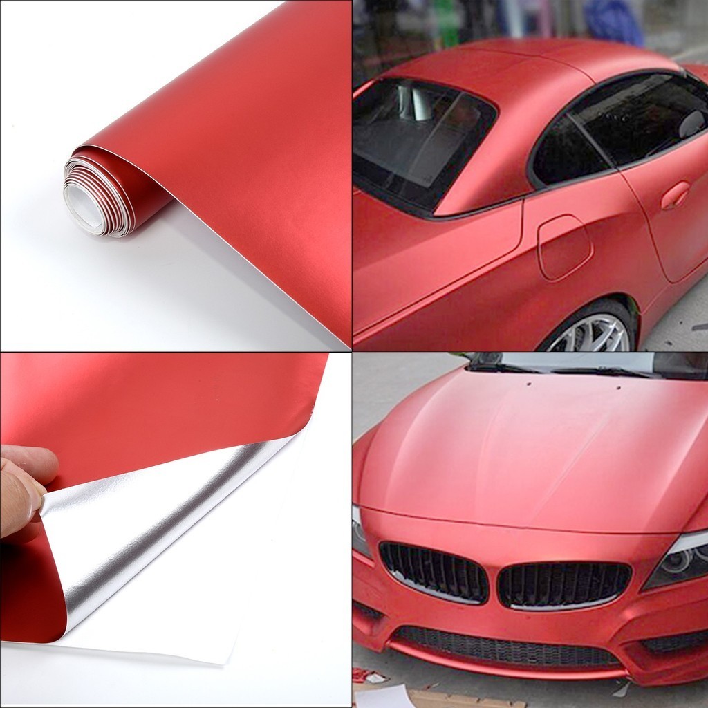 Hot Satin Matte Chrome Metallic Red Vinyl Film Wrap Car Sticker Bubble ...