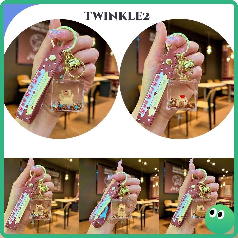 Twinkle Capybara พวงกุญแจขวดทรายดูด, พร้อมพวงกุญแจกระดิ่ง Capybara, จี้ Funy Capybara พวงกุญแจ ...