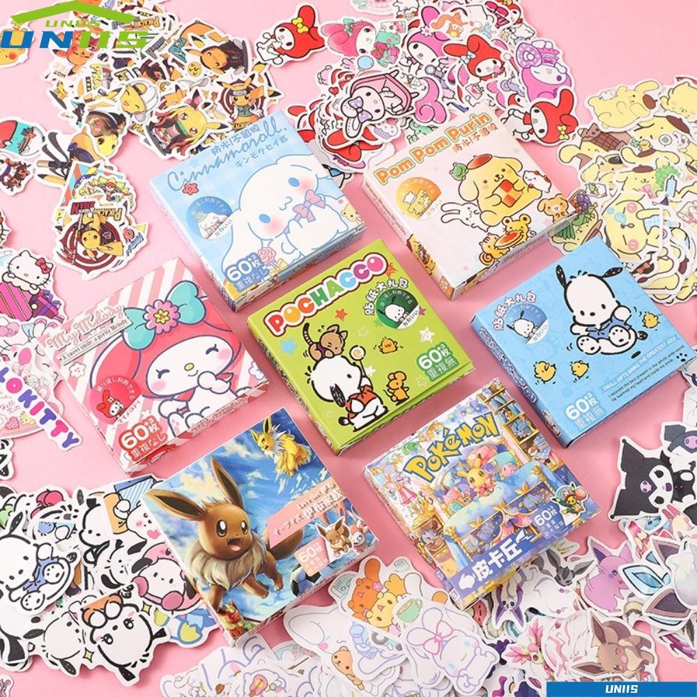 Uniis 60 ชิ้นสติกเกอร์ Sanrio, สติกเกอร์ Hello Kitty Cinnamoroll, Mini Pochacco Kuromi ไดอารี่ ...