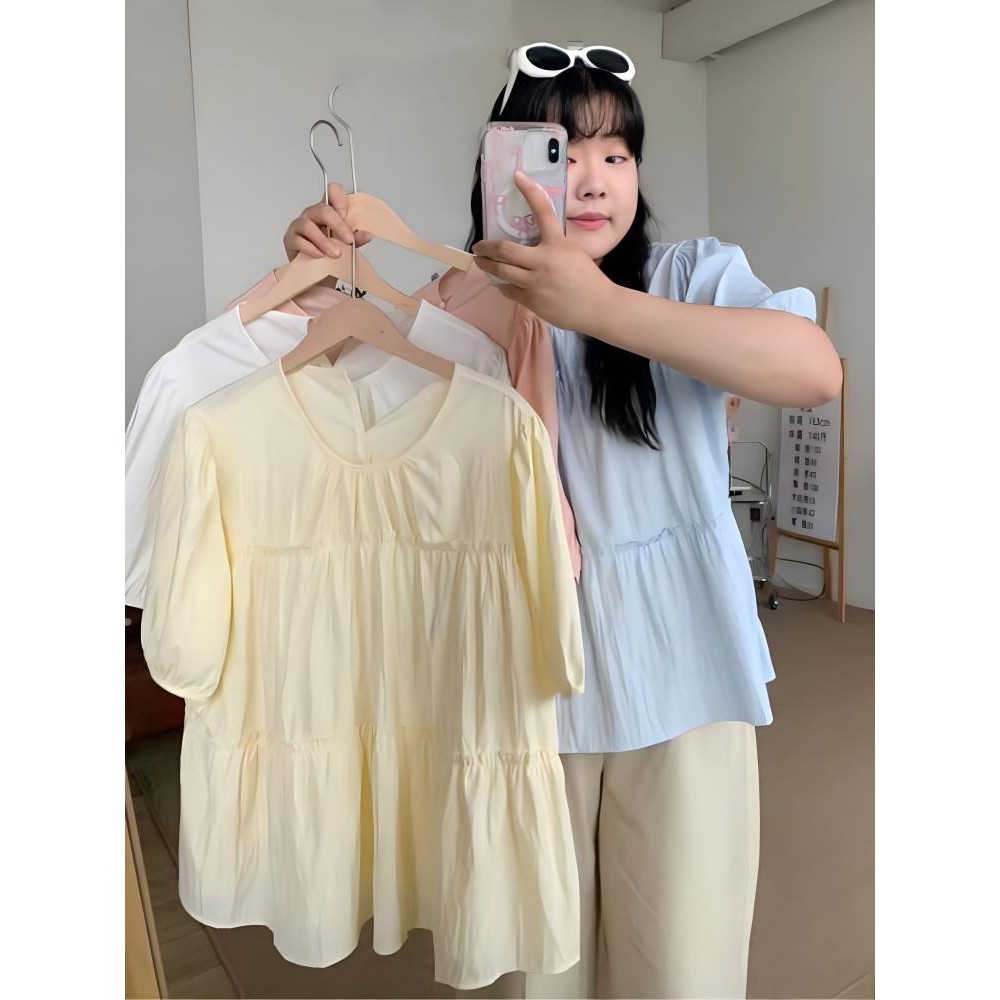Chili Koko เสื้อคอกลมแขนพองระบายหวานน่ารักสำหรับผู้หญิงในฤดูร้อน เสื้อ ...