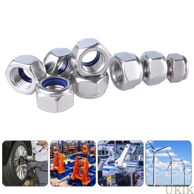 Ukik แพ็คน็อตหกเหลี่ยมสแตนเลส 100 ชิ้นพร้อมชุดน็อตล็อคด้วยตนเองแบบใส่ ...
