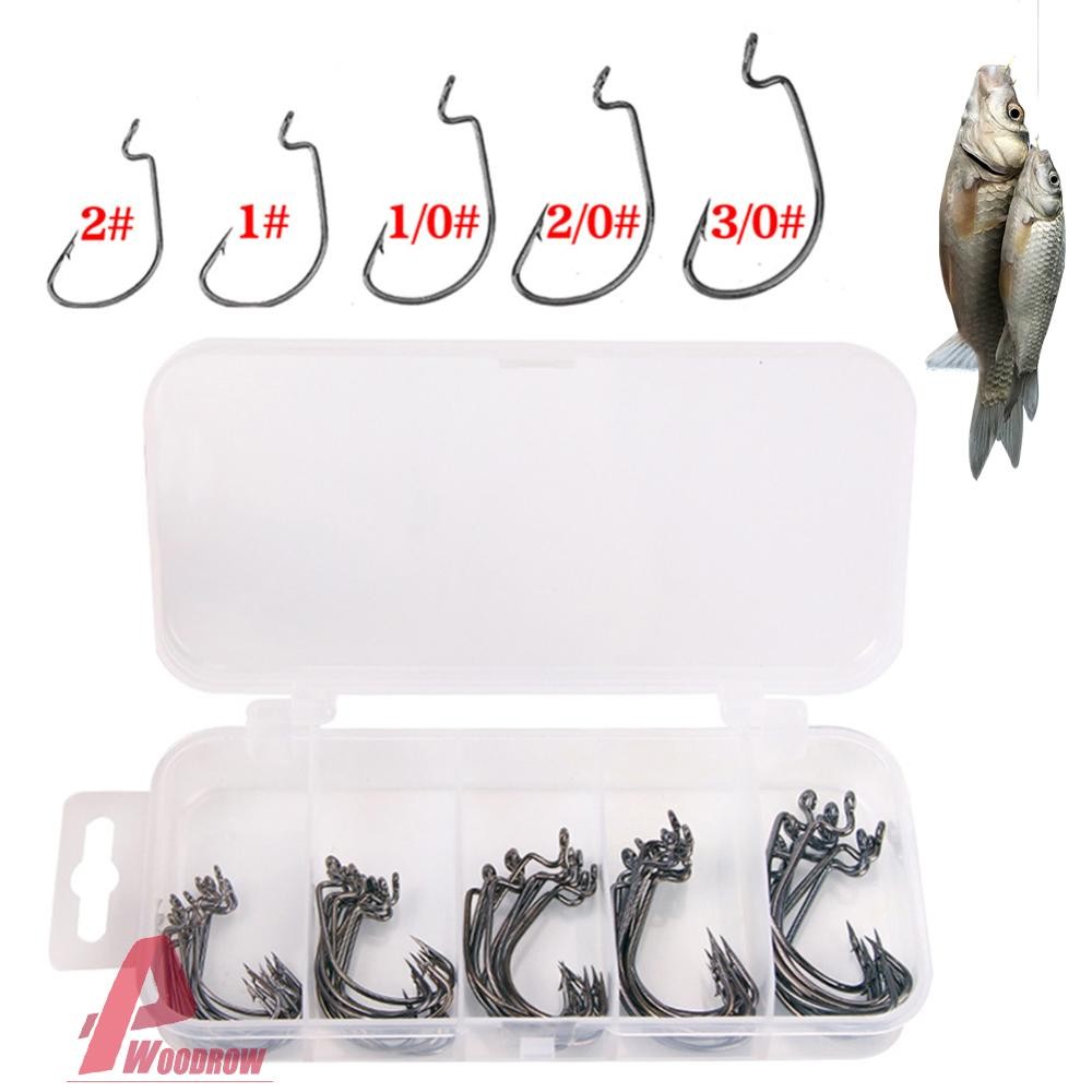 50 ชิ้น/กล่องตะขอตกปลาชุดกว้างหนอน Hook Bass Barbed ปลาคาร์พตกปลาตะขอเหยื่ออ่อน Offset Fishhook ...