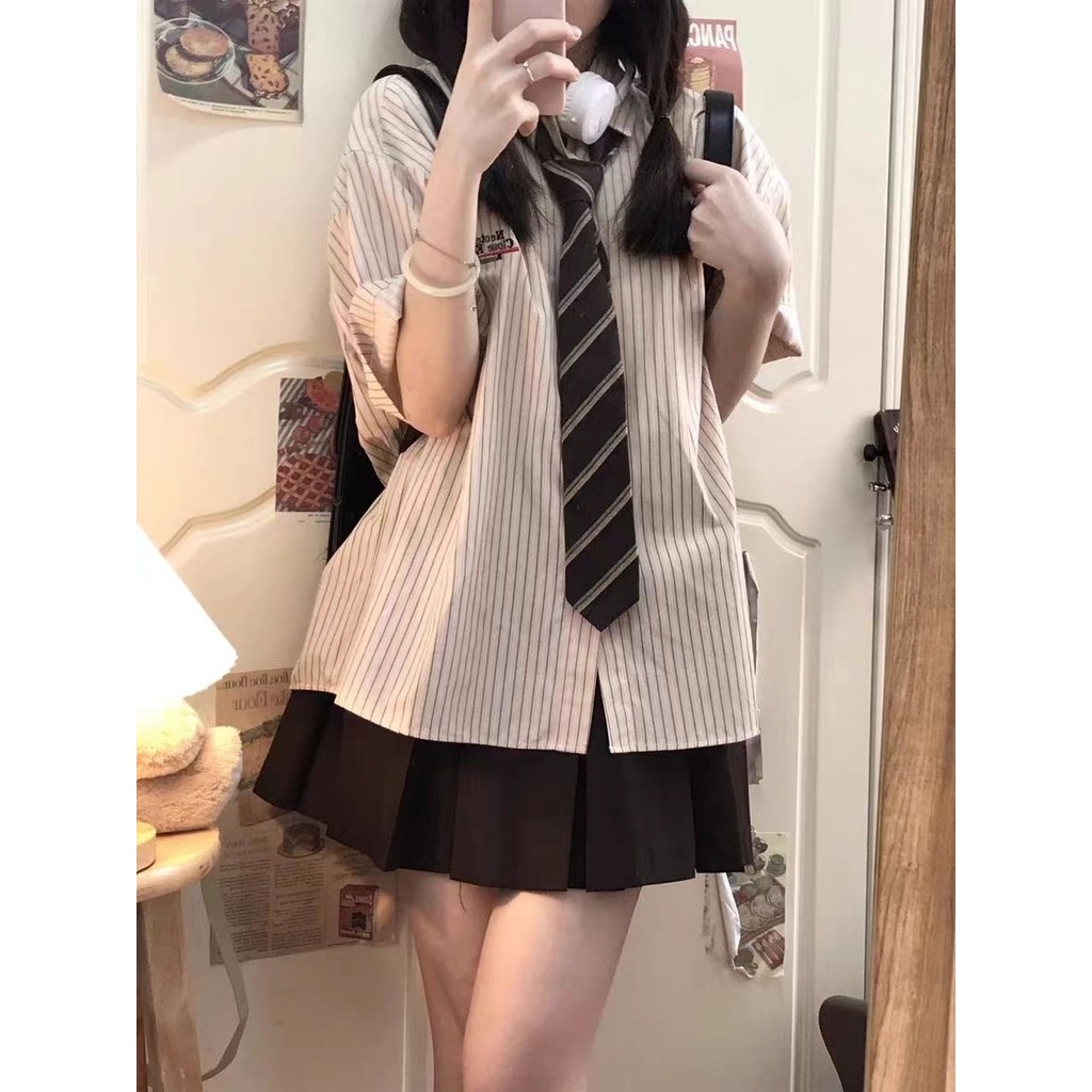 Preppy Style Women's Summer Tie Pleated Skirt Three-Piece Set Idle ...