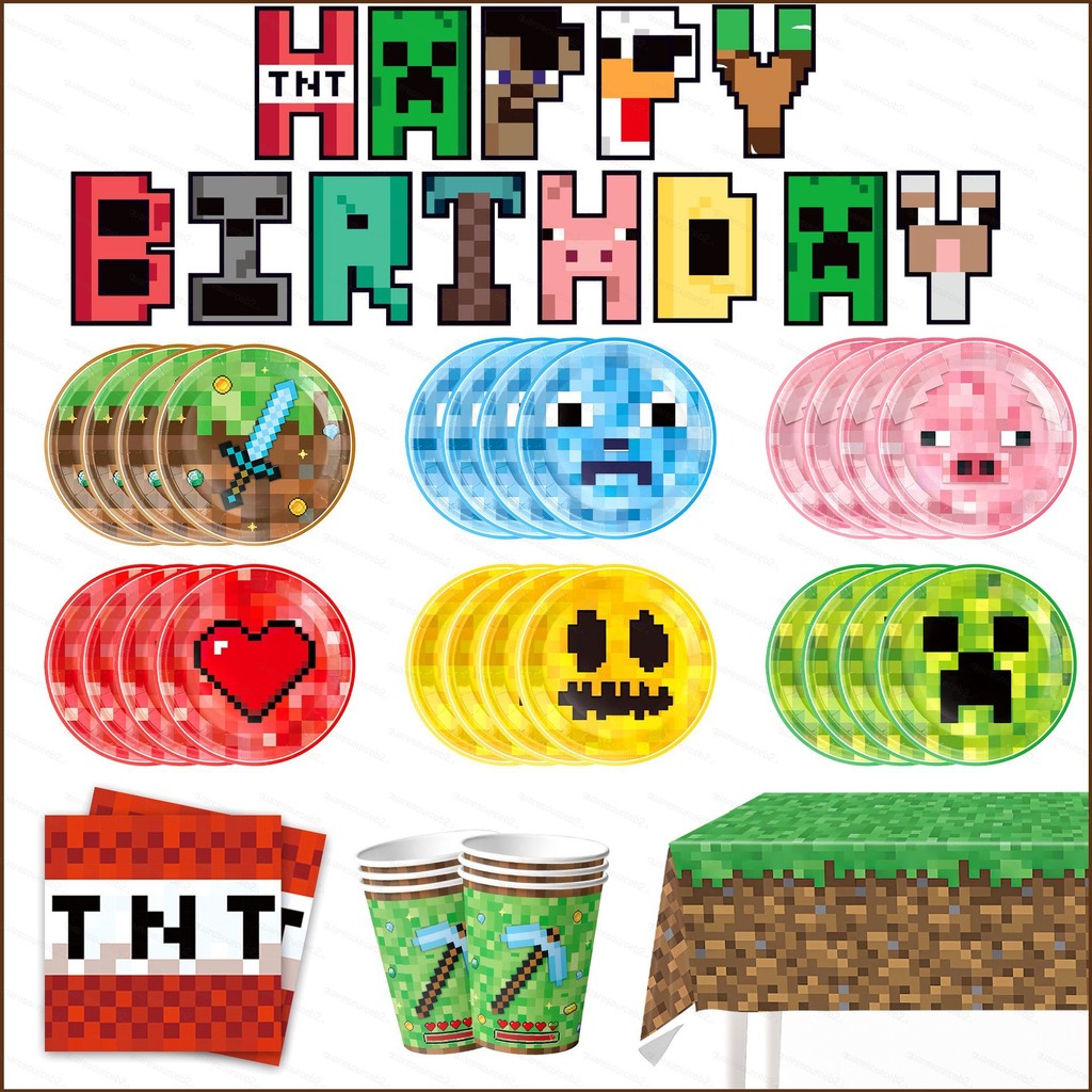 Sqd Minecraft Pixel Game Wars ตกแต่งธีมฉลองปาร์ตี้ผ้าปูโต๊ะแบนเนอร์แผ่น ...