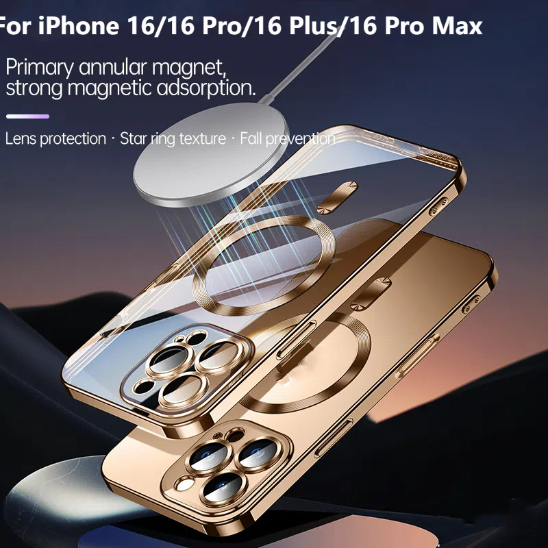 กระจกกล้องเลนส์protectorแม่เหล็กชาร์จelectroplated TPU Clear SoftสําหรับiPhone 16 Pro Max 16 15 ...