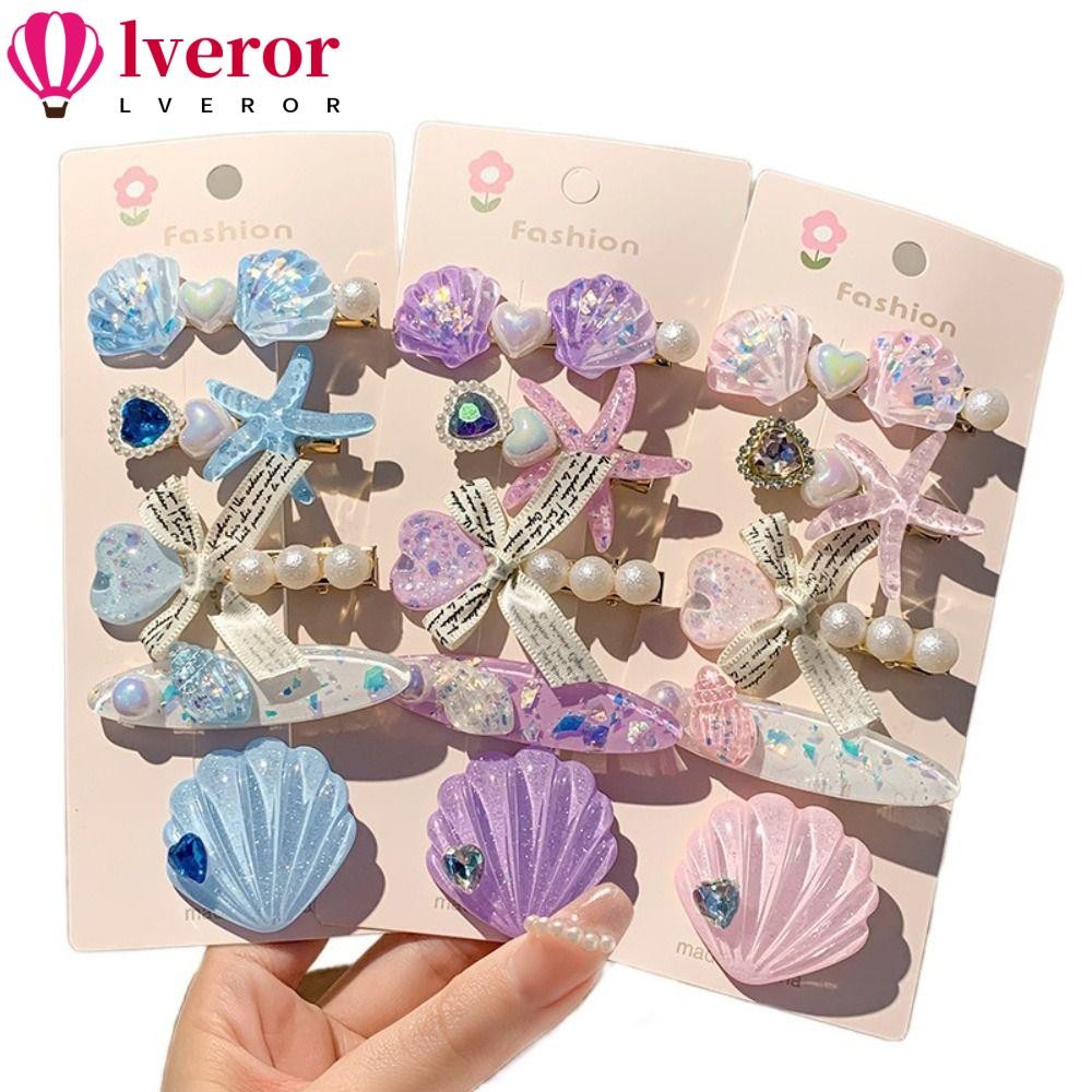 LVEROR คลิปผม 5 ชิ้น/set แบบปลาดาวและเปลือกหอย พร้อมสร้อยไข่มุก สำหรับแต่งผม | Shopee Thailand