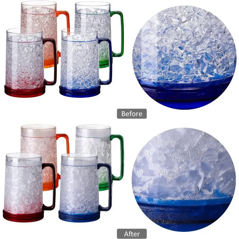 Double Wall Gel Frosty Freezer Ice Mugs Beer Mug with Handles ...