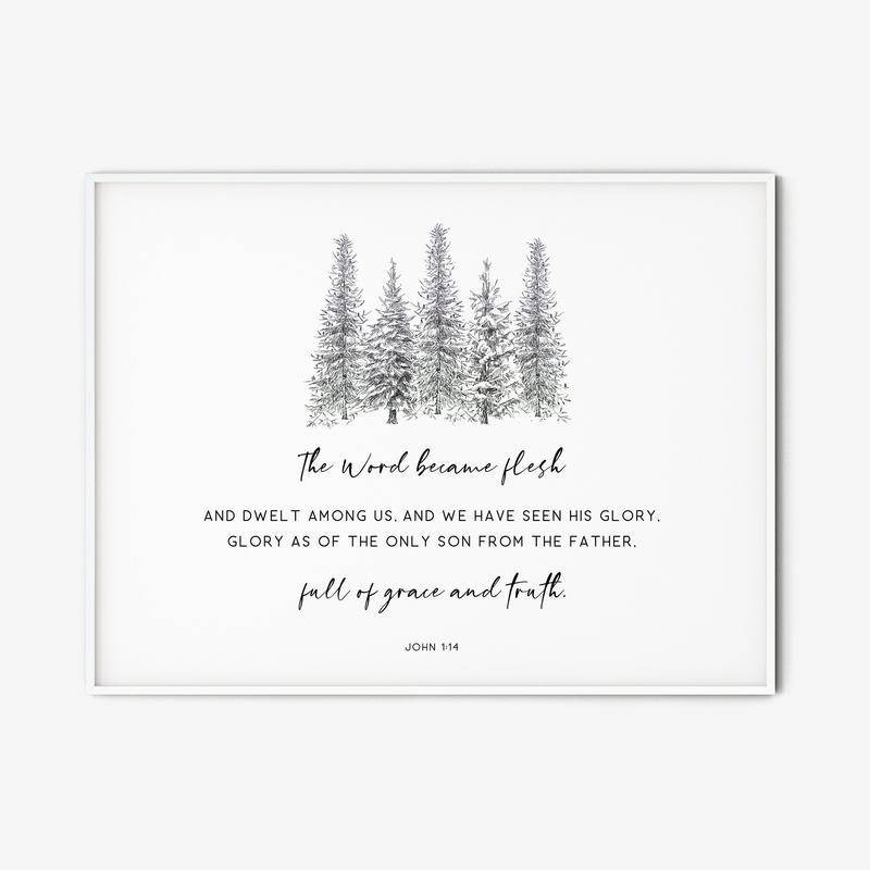 John 1 14 Christian Christmas พิมพ์ผ้าใบ Wall Art Bible Verse โมเดิร์น ...