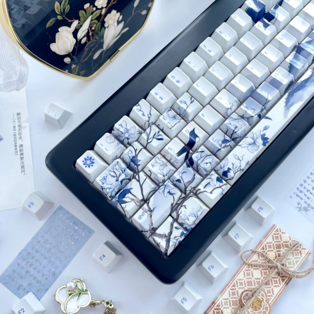 Porcelain FeelingBlue White Porcelain Keycaps 83 คีย์โปรไฟล์เชอร์รี่ ...