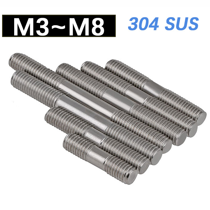 304 สแตนเลสสตีล Double End Thread Rod M3 M4 M5 M6 M8 Double End Bolts ...