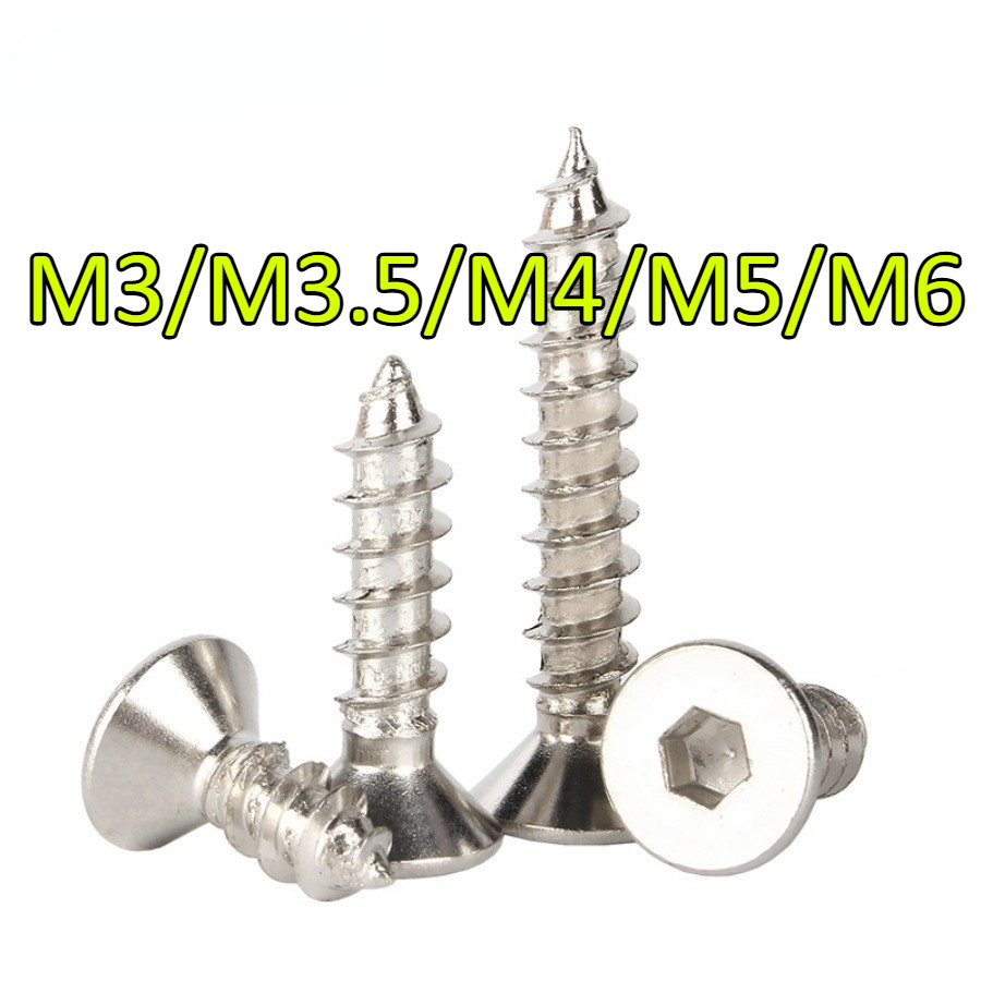 หัวจม หกเหลี่ยมด้านใน สกรู เกลียวปล่อย 8 ระดับ ชุบนิกเกิล M3/M3.5/M4/M5/M6 * L6-50 มม. Hexagon ...