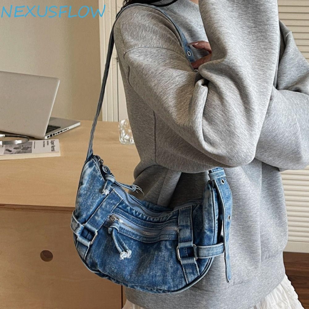 Nexusflow Canvas Dumpling Bag สไตล์ญี่ปุ่น กระเป๋าสะพายข้างหนังดีนิมแบบปรับได้ สำหรับวันสบายๆ ...
