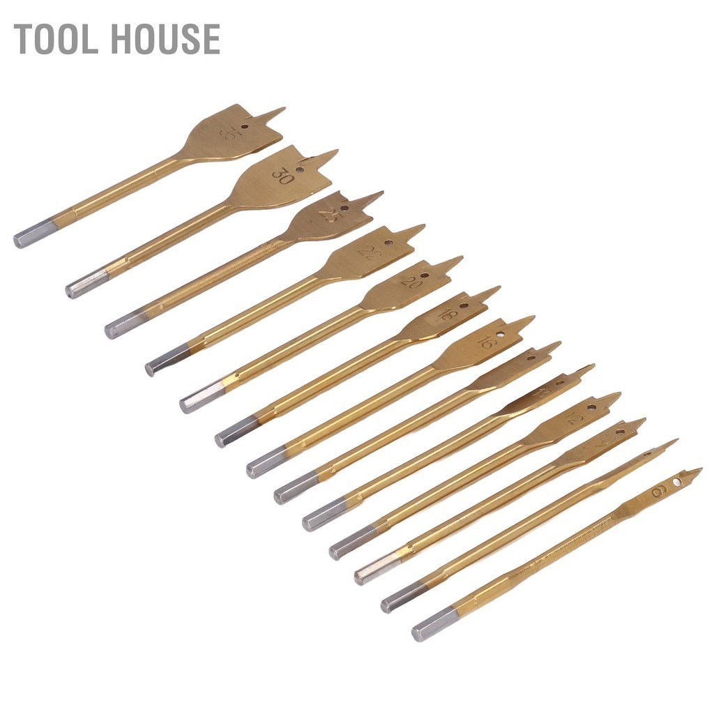 Tool House 13 ชิ้นงานไม้แบนบิตเหล็กคาร์บอนสูง 1/4in Hex S Hank จอบ เจาะ ...