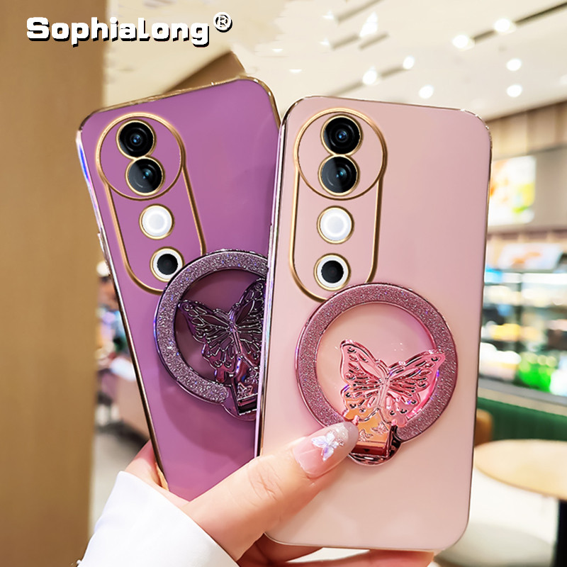 ปลอก VIVO V40 Pro S19 V2348 V2347 ฝาหลังชุบอ่อนพร้อมขาตั้งขายึดผีเสื้อ ...