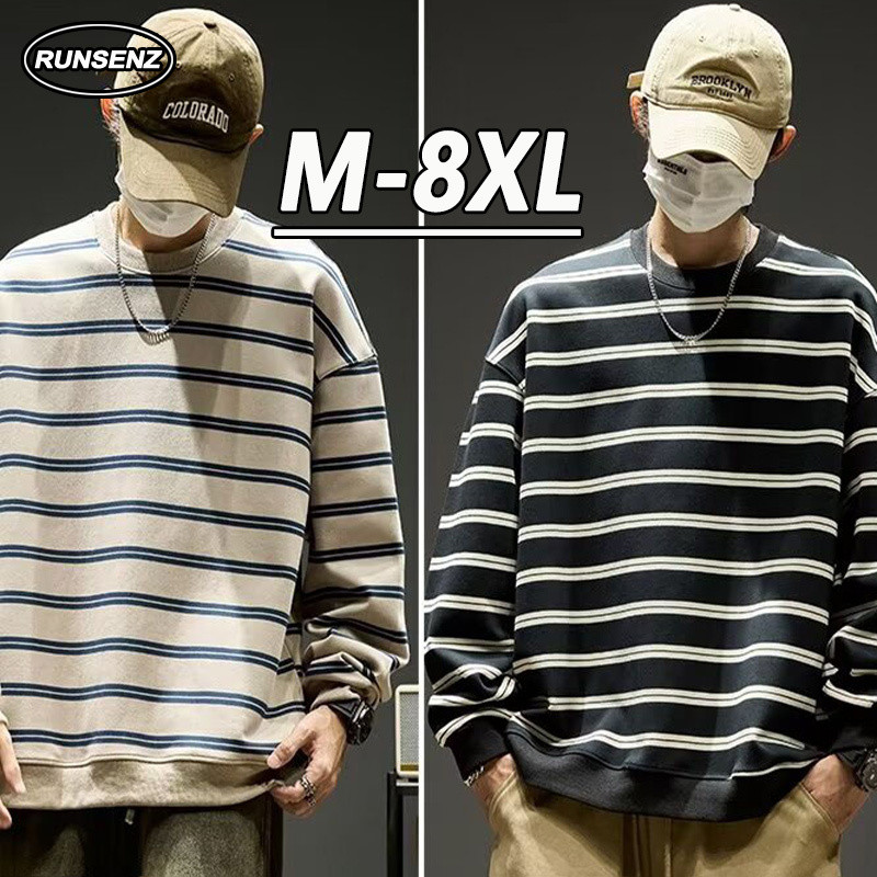 M-8xl สไตล์ขี้เกียจลายเสื้อกันหนาวผู้ชาย Plus ขนาดสบายๆหลวมแขนยาว Oversize T เสื้อ | Shopee Thailand