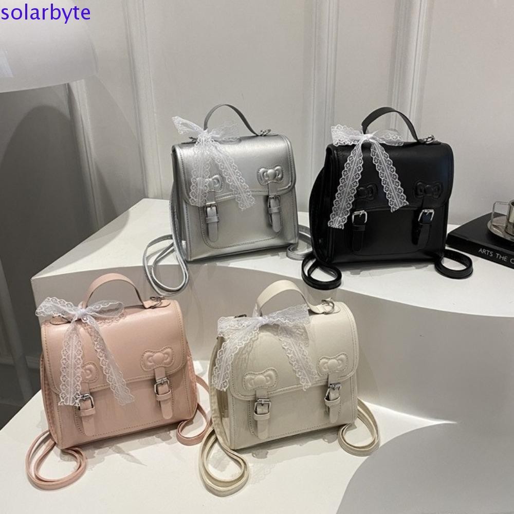 SOLARBYTE กระเป๋าเป้PU แบบสี่เหลี่ยม ดีไซน์เกาหลี สีทึบสำหรับวัยรุ่น และนักเรียน | Shopee Thailand