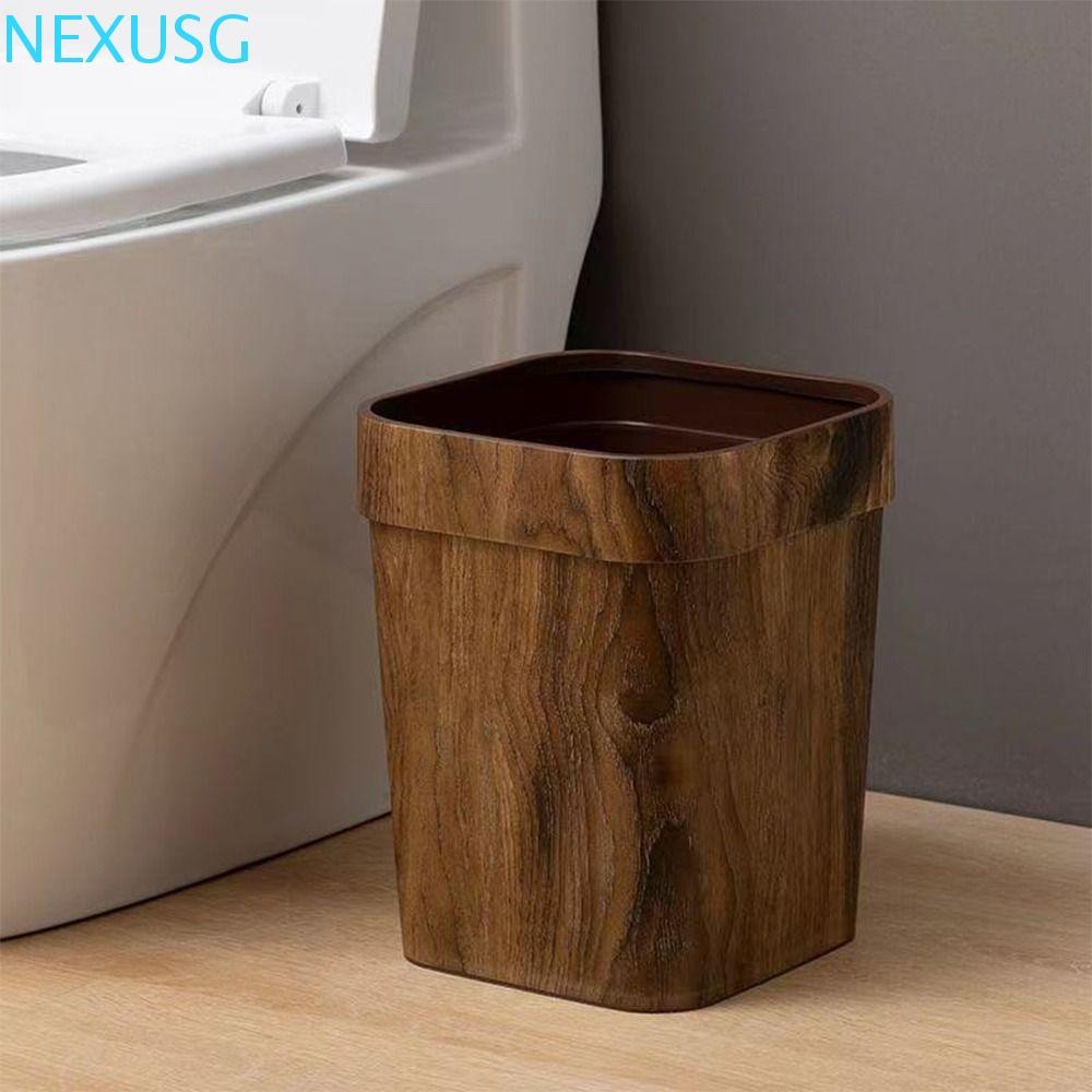NEXUSG ถังขยะ, ตะกร้ากระดาษชําระพลาสติกสี่เหลี่ยม, หุ้มด้วยลายไม้ Mimetic Retro Lidless ถังขยะ ...