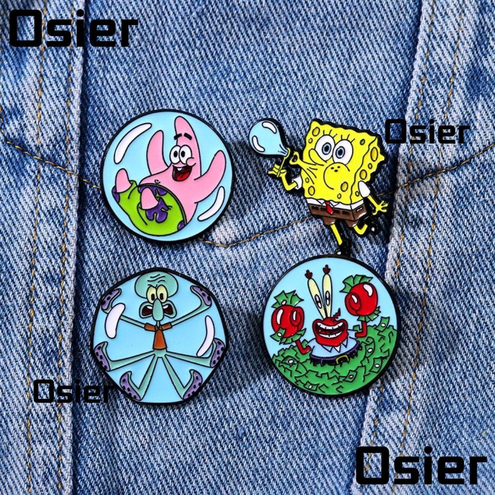 OSIER 4 ชิ้น/เซ็ต เข็มกลัดและกระเป๋าเป้ SpongeBob การ์ตูนอนิเมะ เคลือบ ...