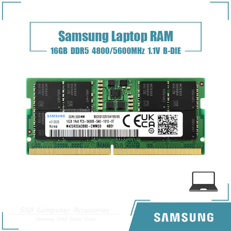 Samsung 16GB DDR5 4800MHz 5600MHz แล็ปท็อป RAM แรงดันไฟฟ้า 1.1V SODIMM ...