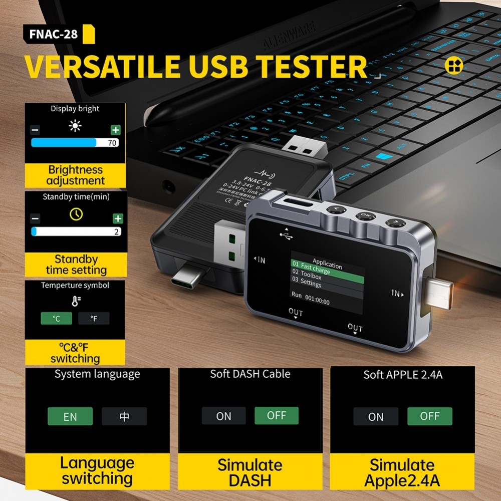 Fnac-28 2 in 1 USB Tester Digital Voltmeter การวัดเครื่องชาร์จไฟมือถือ ...