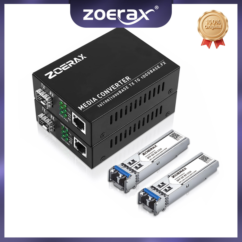 ZoeRax RJ45 Pack BiDi Gigabit Multi-Mode Fiber Ethernet Media Converters, Pack Dual SFP LC ...