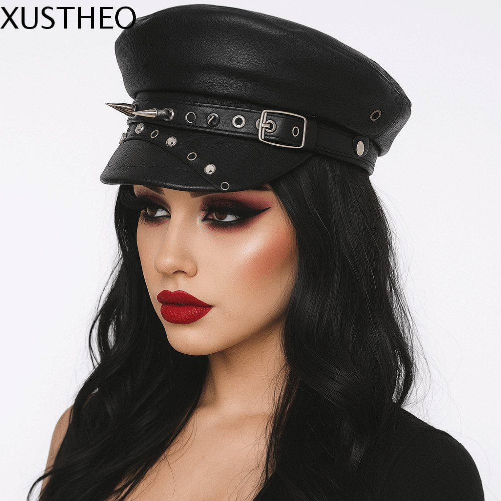 XUSTHEO Rivet Leopard Hat, Punk Harajuku Y2k Beret Hat, Vintage Hip-hop ...